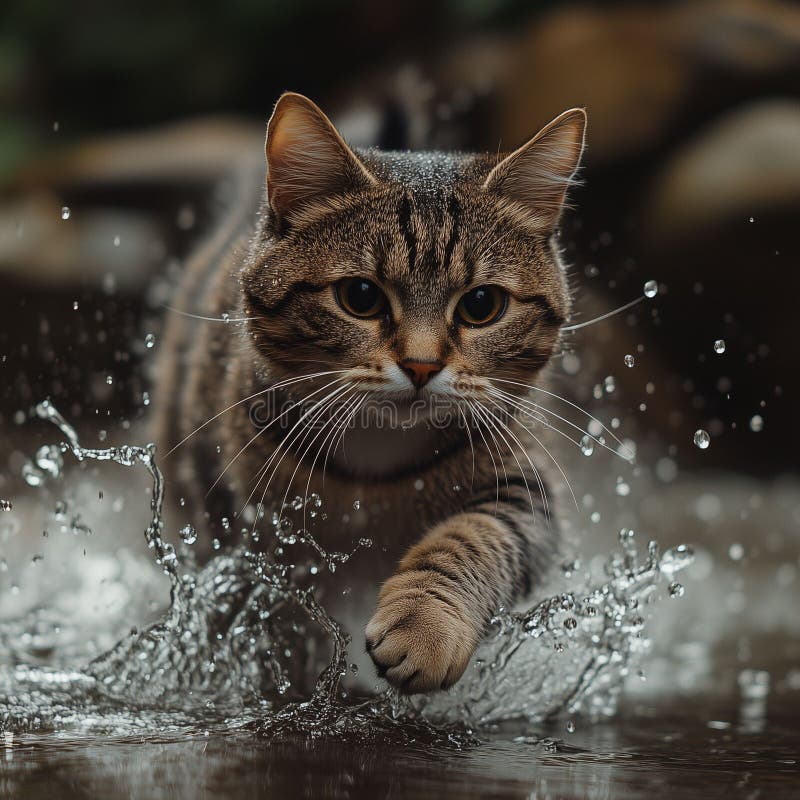 Soaked Cat Running through Rain Stock Illustration - Illustration of ...