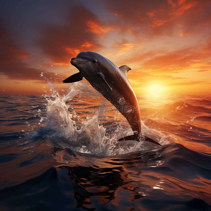 3Drender Dolphins Leaping Gracefully in the Sea at Sunset Stock ...