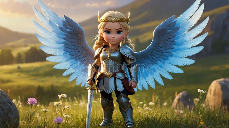 A 3drendered Cute Chibi Valkyrie Standing in a Serene Ai Generated ...
