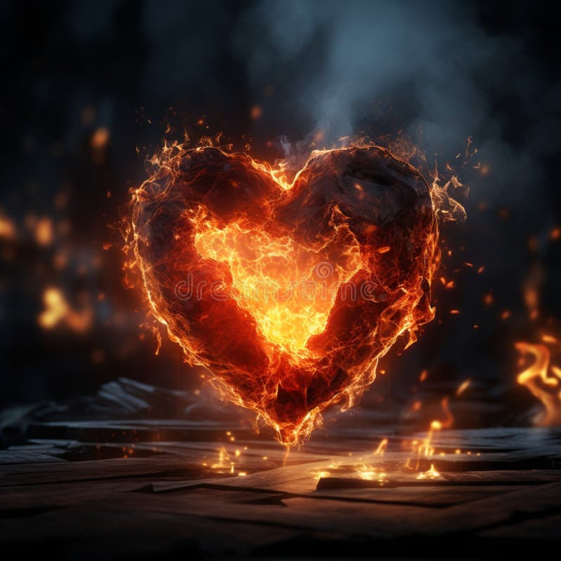 3Drendering Heart in Fire, a Striking Image with Ice Stock Illustration ...