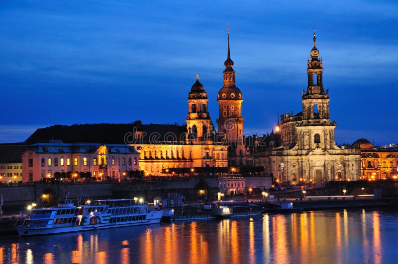 Dresden at Night stock image. Image of lamps, bridge - 15905259