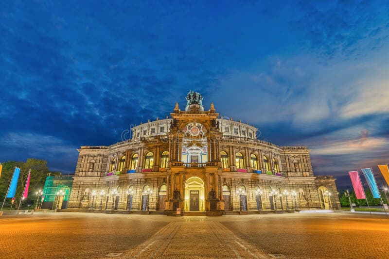 Dresden Germany, Night at Opera House Stock Image - Image of building ...