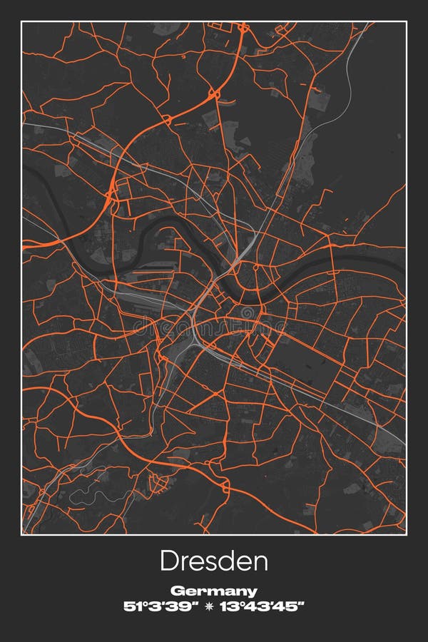 Dresden, Germany - Vector Map of City in Gray, Black, Orange Colors ...
