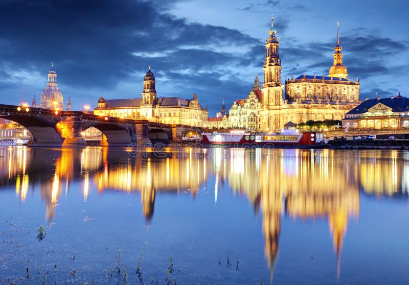 Dresden at night, Germany stock photo. Image of cathedral - 110365156