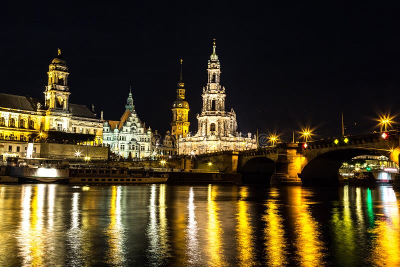 Dresden in night stock image. Image of baroque, moon - 186597795