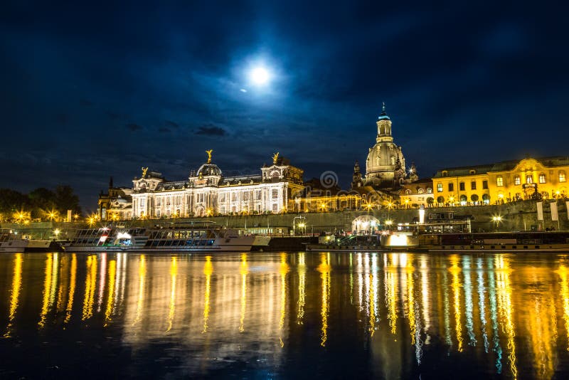 Dresden in night stock photo. Image of architecture - 186597800