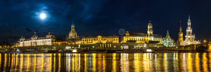 Dresden at Night stock image. Image of lamps, bridge - 15905259