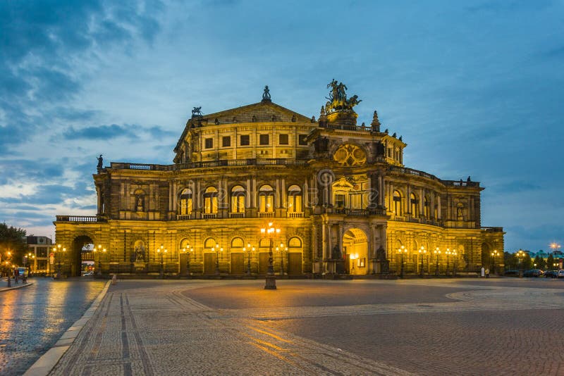 Dresden at Night. Semper Opera. Stock Image - Image of building ...