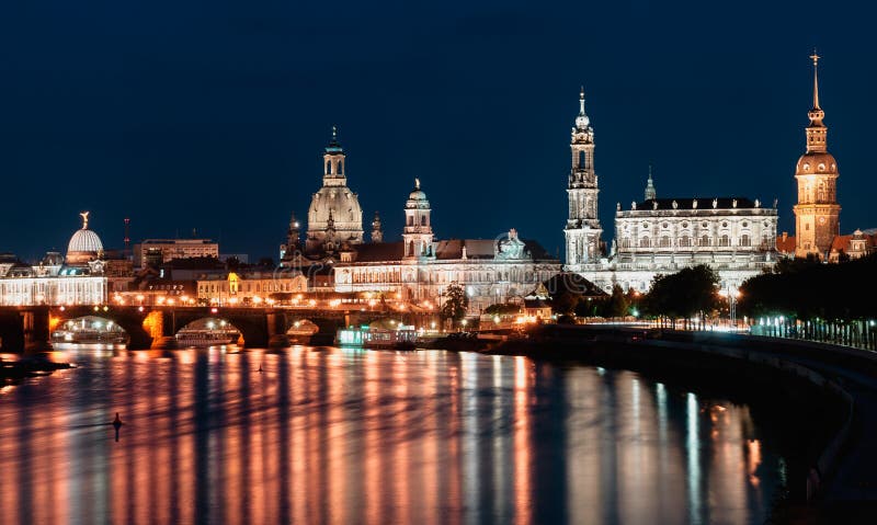 Dresden at Night stock image. Image of lamps, bridge - 15905259