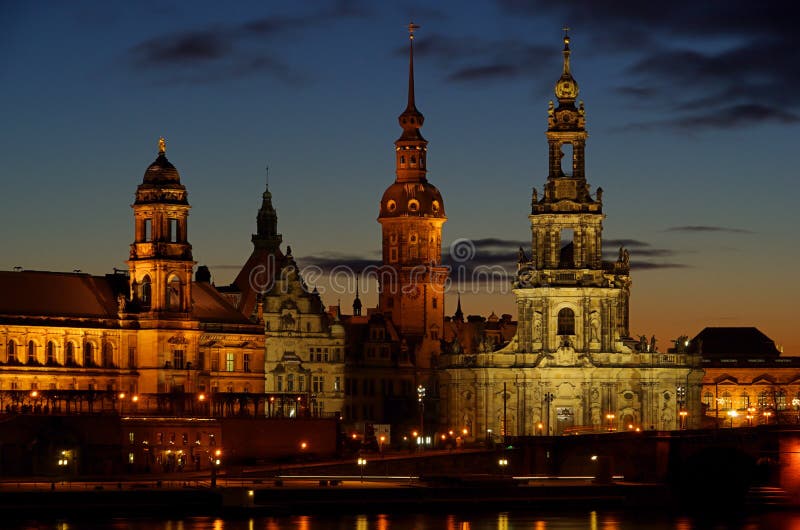 Dresden old town night stock image. Image of church, evening - 7637671