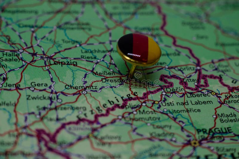 Dresden Pinned on a Map with the Flag of Germany Stock Photo - Image of ...