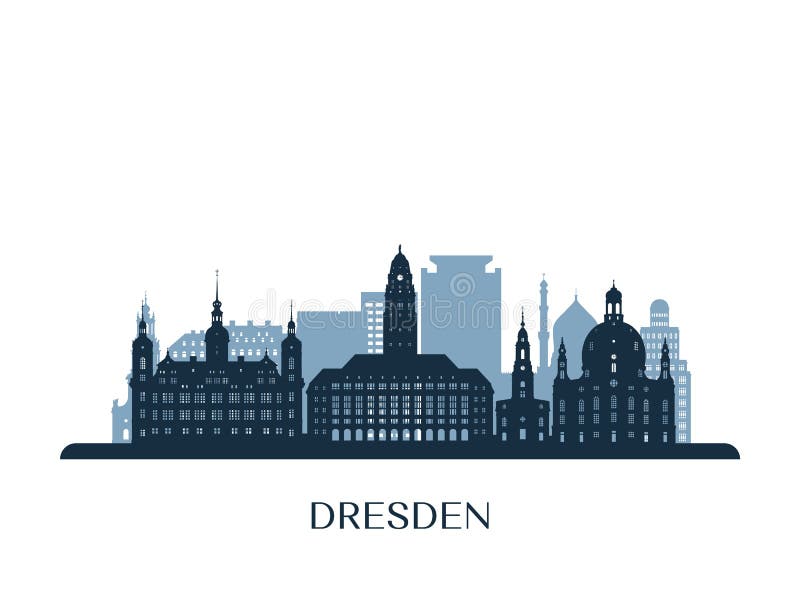 Dresden Skyline, Monokrom Silhuett Vektor Illustrationer - Illustration ...