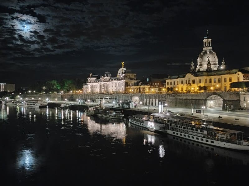 Dresden View of City by Night Stock Photo - Image of evening, building ...