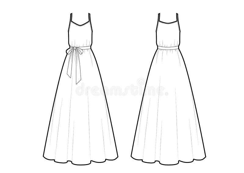 Maxi Dress with Long Sleeves and Stand-up Collar Fashion Sketch. Stock ...