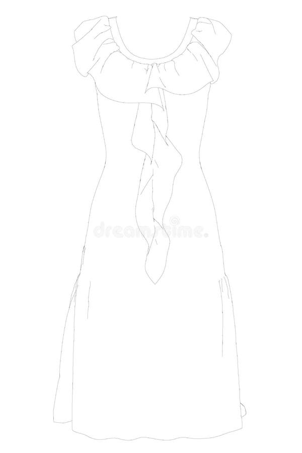 Dress Contour from Black Lines Isolated on White Background. Vector ...