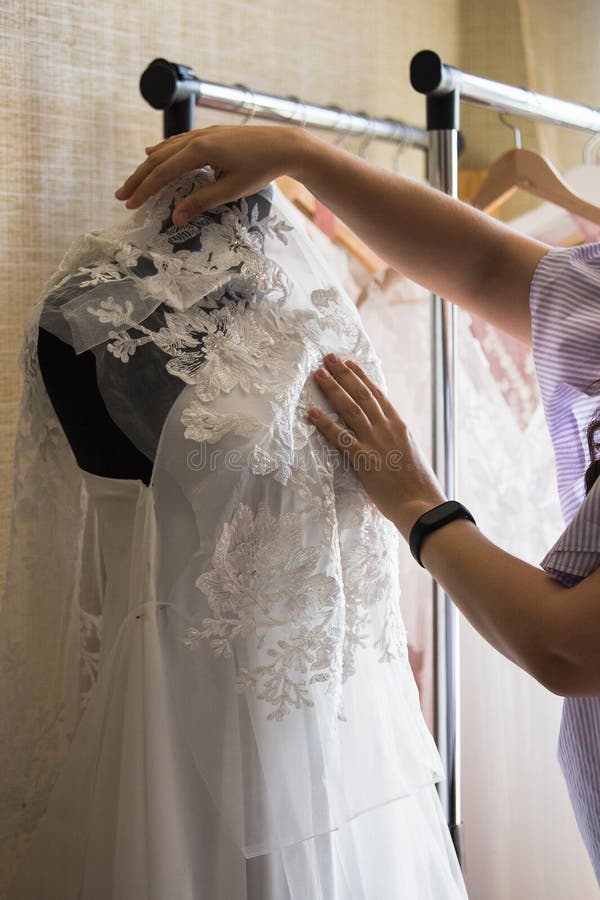 Dress Designer Making Lace Wedding Dresses. Stock Image - Image of ...