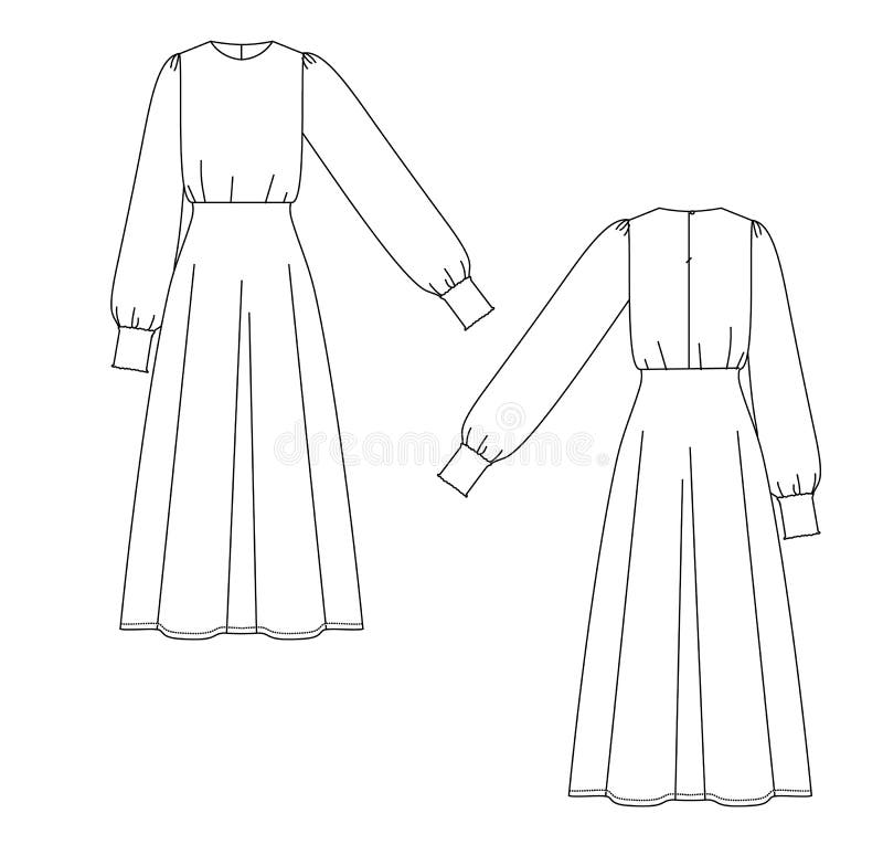 Technical Drawing of Elegant Dress. Front and Back Views Stock ...