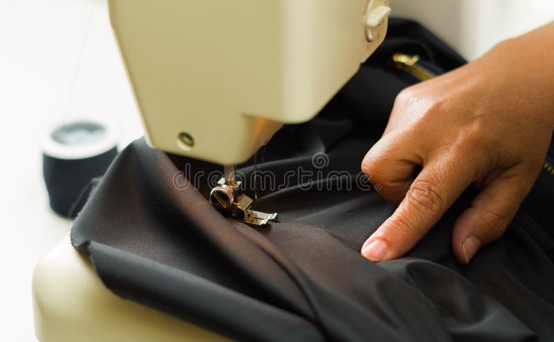 Dress Making Process, Seamstress Working on a Sewing Machine, Close Up ...