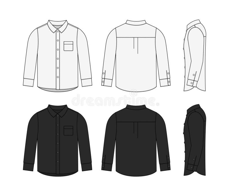 Dress Shirt (button Up Shirt) Vector Template Illustration Set Stock ...