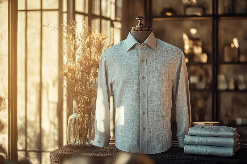 Dress Shirt on Mannequin with Stack of Shirts in a Stylish Retail ...