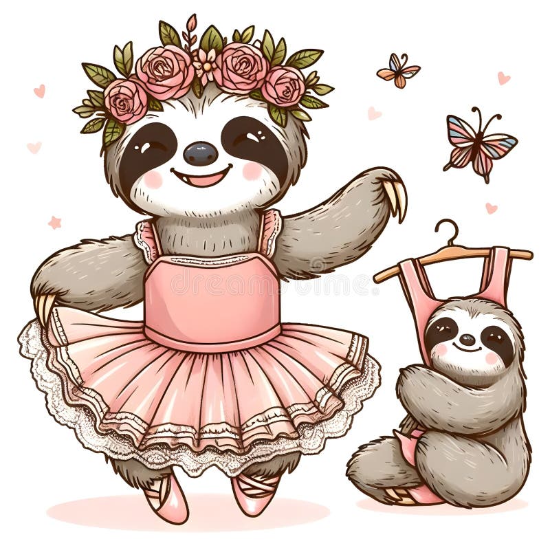 Dress Up Sloth in Ballet Suit Stock Illustration - Illustration of ...