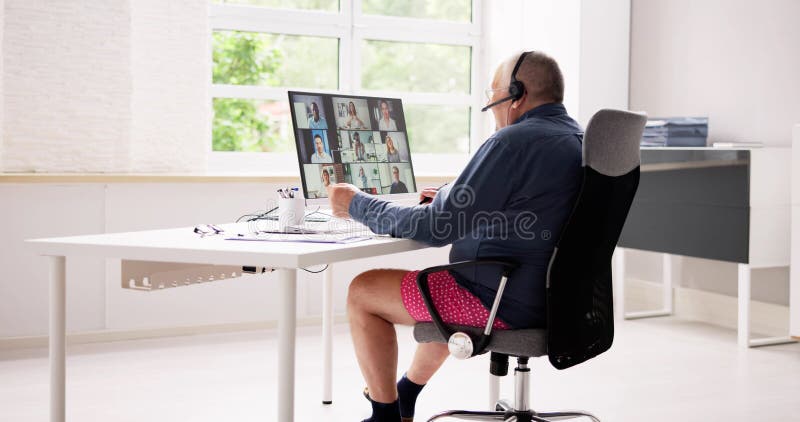Dressed in Boxers Office Video Conference Stock Image - Image of ...