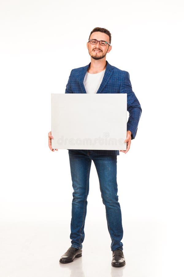 A Guy with a Beard Posing with a White Sign. Can Be Used for ...
