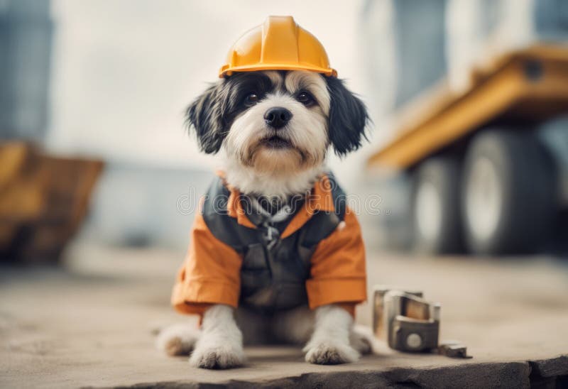 Dressed dog builder stock illustration. Illustration of safety - 325924896