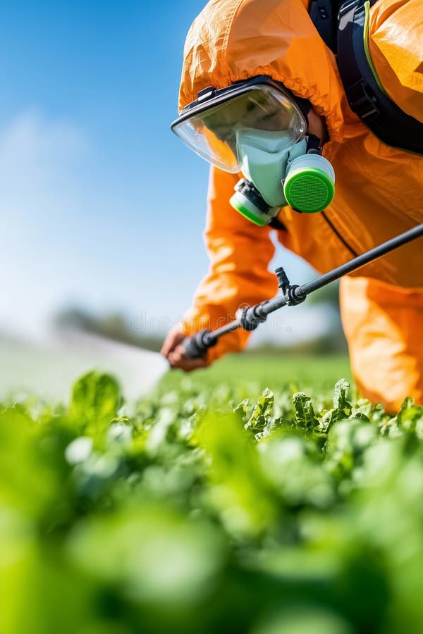 Dressed in High-visibility Protective Gear, a Worker Applies Herbicides ...