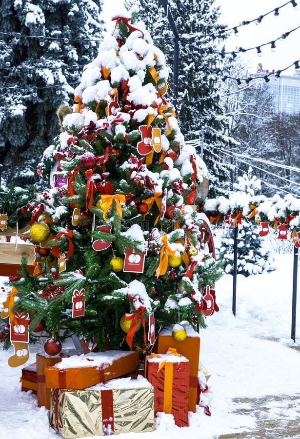 Dressed up christmas tree editorial stock photo. Image of active ...