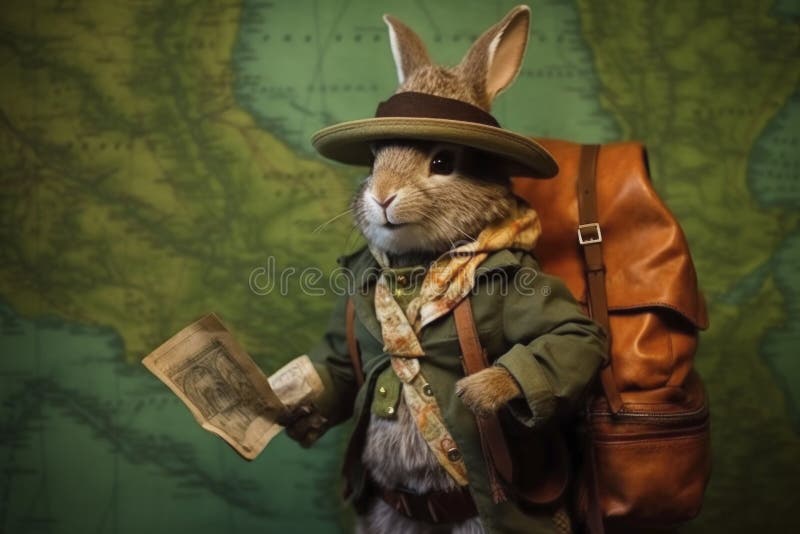 Adventurous Rabbit with Map and Backpack Stock Illustration ...