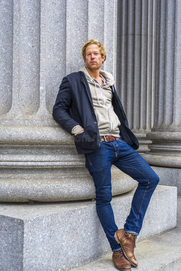 Young Man Thinking Outside Office Stock Image - Image of lifestyle ...