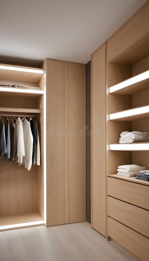 A Dressing Room Featuring Light Wood and a Contemporary Interior Design ...