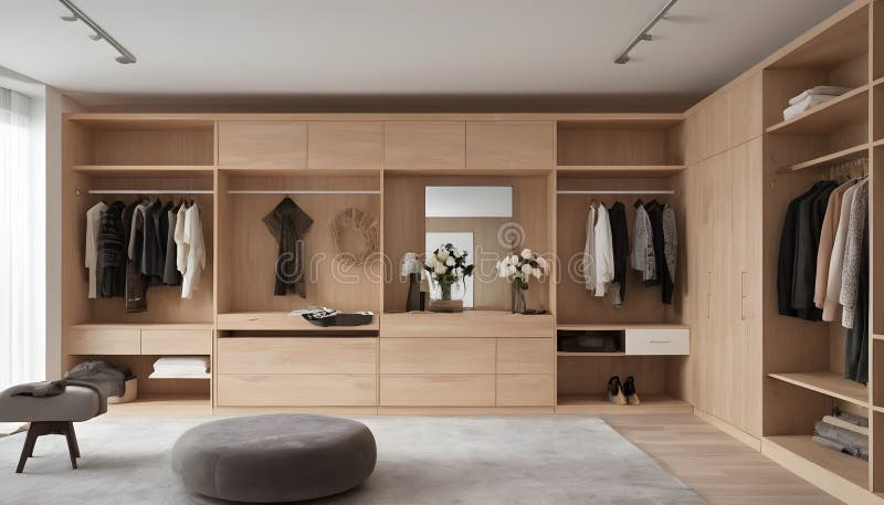 A Dressing Room Featuring Light Wood and a Contemporary Interior Design ...