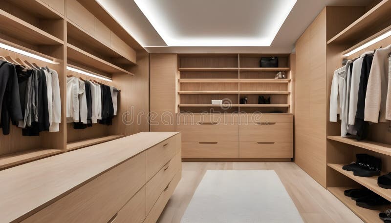 A Dressing Room Featuring Light Wood and a Contemporary Interior Design ...