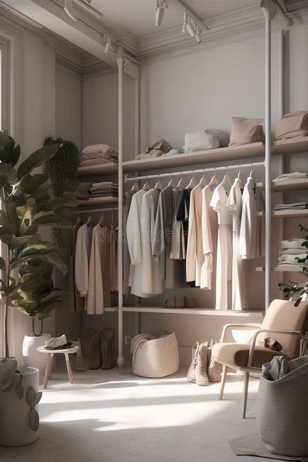 Dressing Room Featuring a Variety of Clothing Options Presented on ...