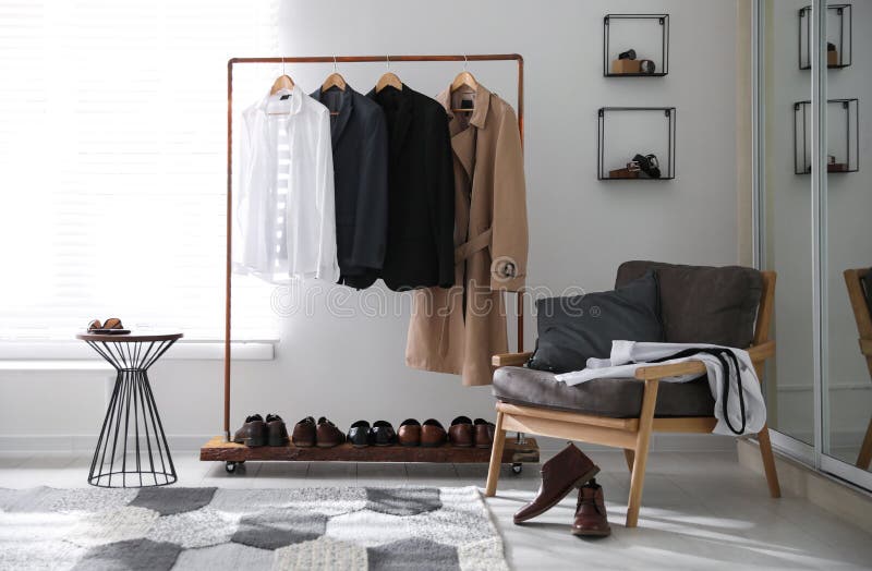Dressing Room Interior with Clothing Rack Stock Photo - Image of house ...