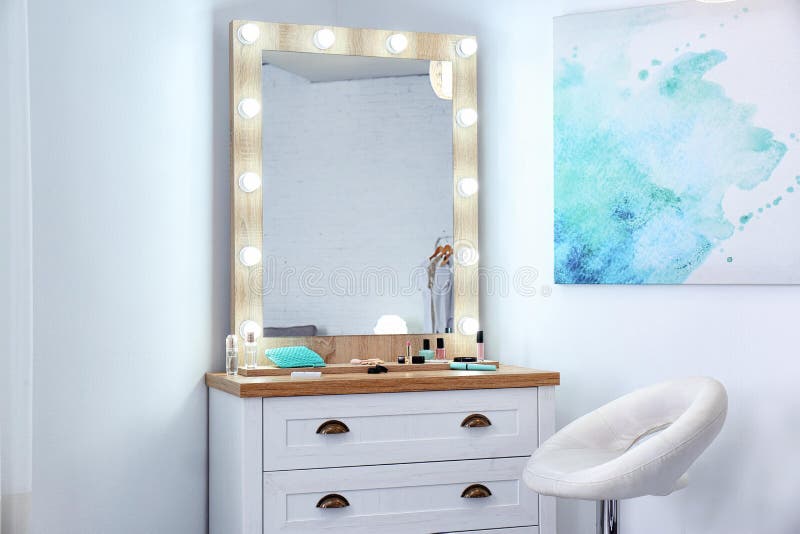Dressing Room Interior with Makeup Mirror Stock Image - Image of makeup ...