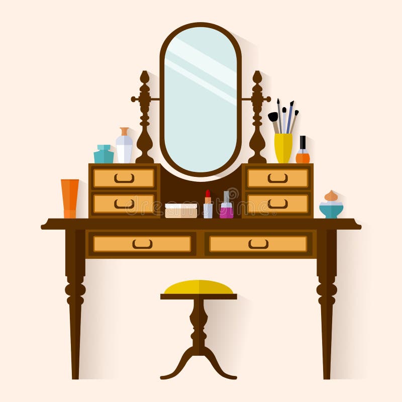Dressing Table with Make Up Vector Stock Vector - Illustration of ...