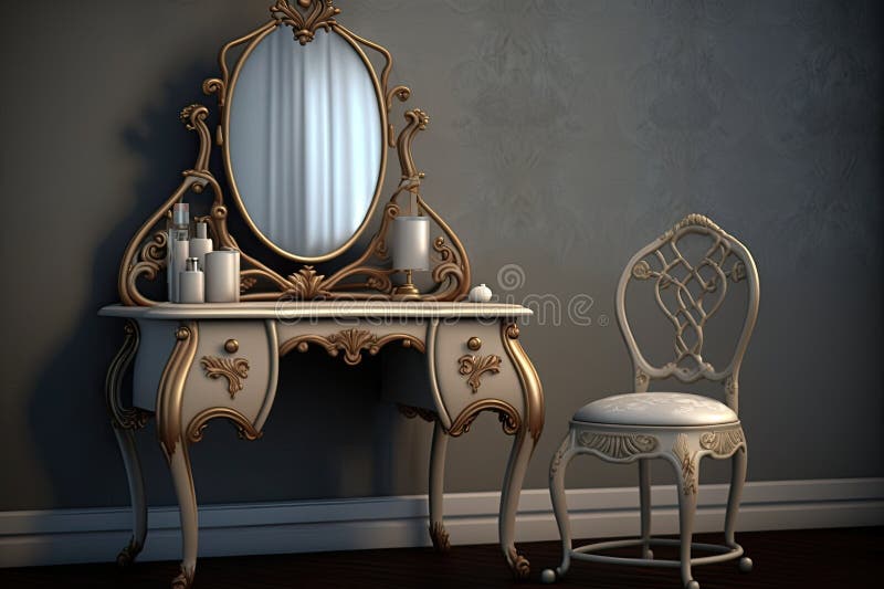Dressing Table with Mirror and Chair, Ready for Primping and Preening ...