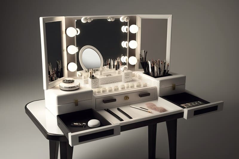Dressing Table with Mirror, Lighted Makeup Mirrors and Hair Styling ...