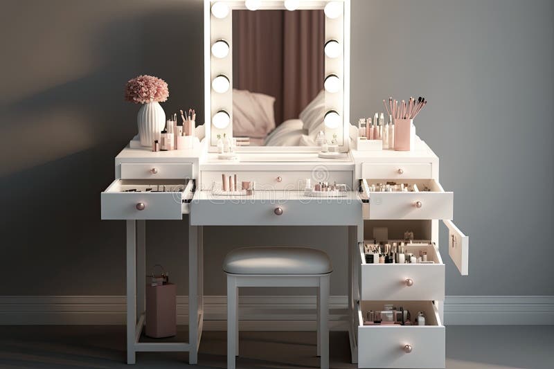 Dressing Table with Mirror and Lighted Makeup Station for Creating ...