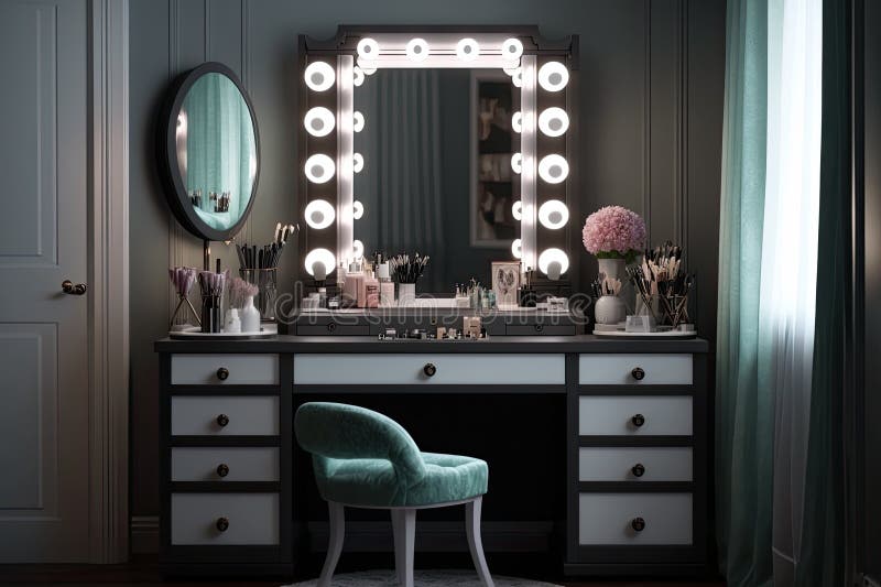 Dressing Table with Mirror and Lighted Makeup Station for Creating ...