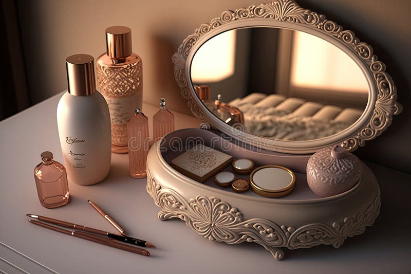 Dressing Table with Mirror and Makeup Tray, Ready for the Morning ...