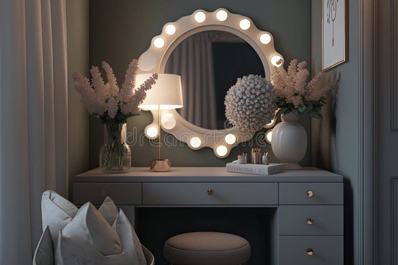 Dressing Table with Mirror and Soft Lighting, Creating a Cozy and ...