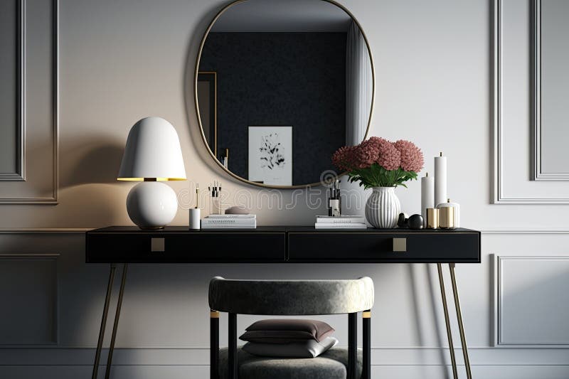 Dressing Table with Sleek, Modern Mirror and Minimalist Decor Stock ...