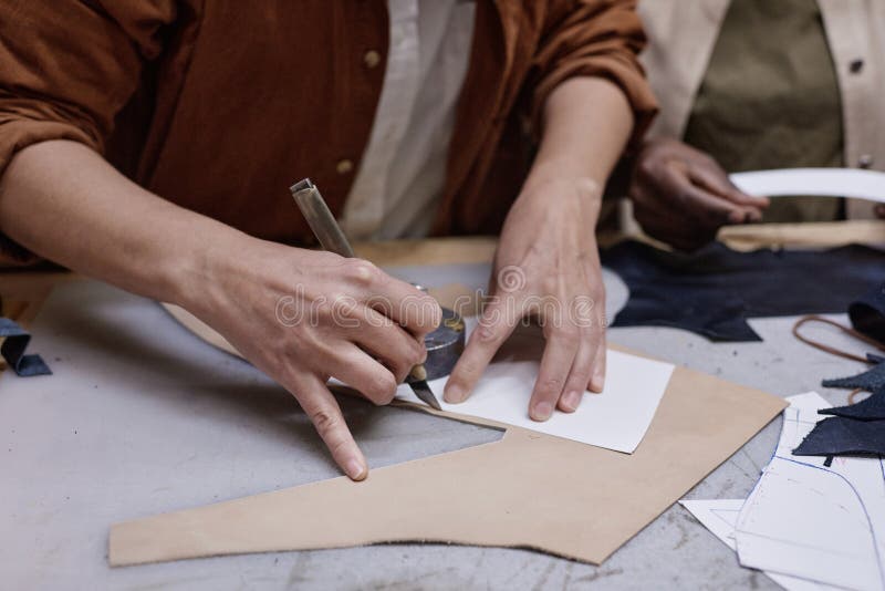 Dressmaker Cutting the Fabric at the Table Stock Image - Image of skill ...