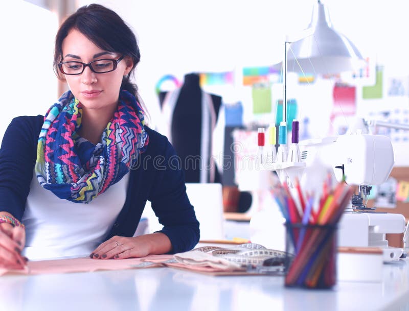 Dressmaker Designing Clothes Pattern on Paper Stock Image - Image of ...