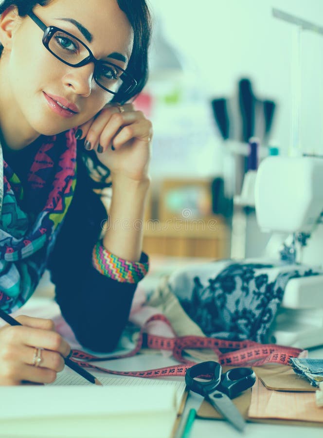 Dressmaker Designing Clothes Pattern on Paper Stock Image - Image of ...