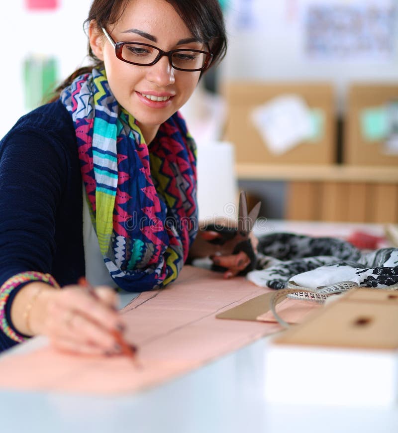 Dressmaker Designing Clothes Pattern on Paper Stock Image - Image of ...